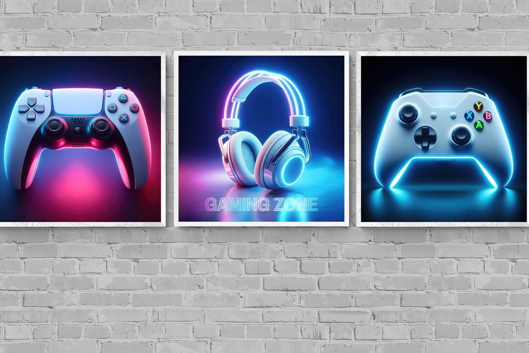Set of 3 Neon Gaming Wall Posters, Digital Print Wall Art, Game Room ...