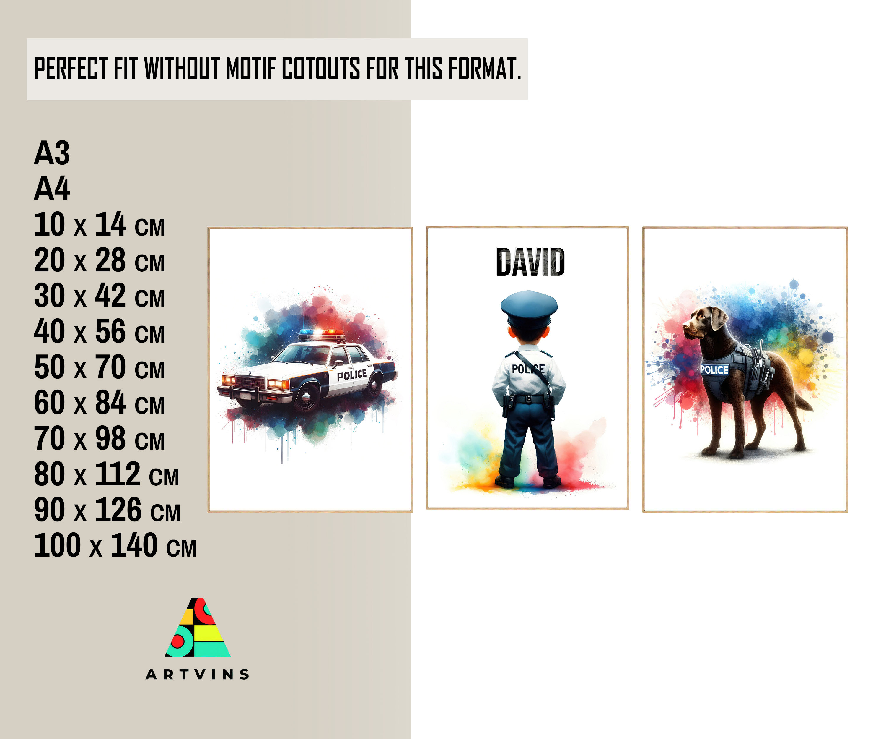 Set of 3 Personalized POLICE Posters, Little Heroes, Police in ...