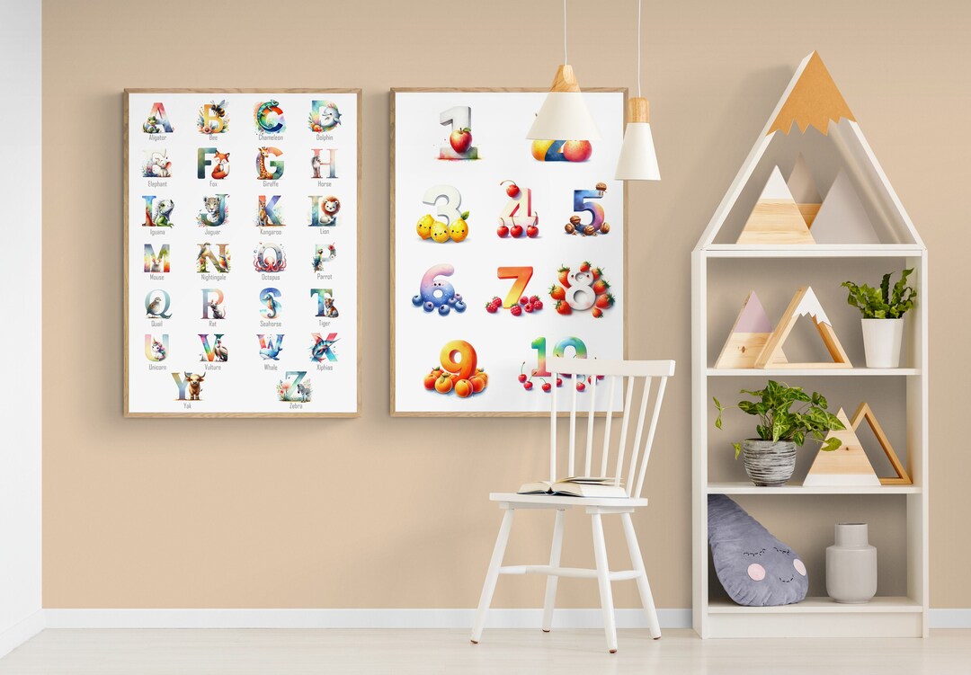 English Colorful Alphabet and Numbers Posters for Children, Learning ...