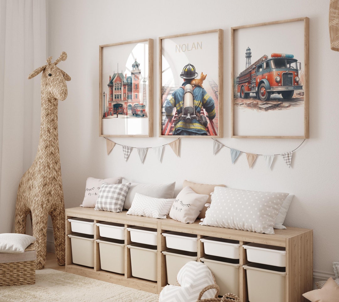 Personalized Fire Department Poster Set of 3 Watercolor Decor for ...