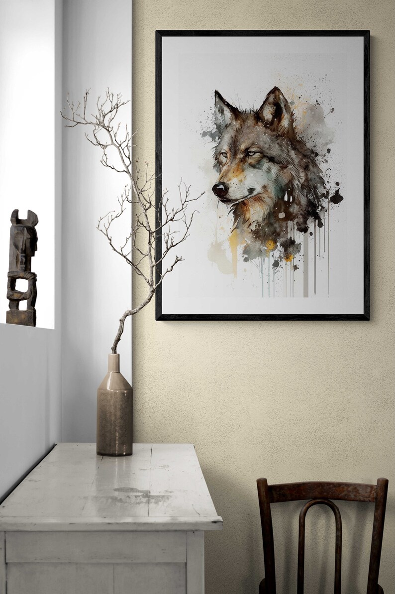 Printable Fierce Gray Wolf Watercolor & Ink Digital - Etsy