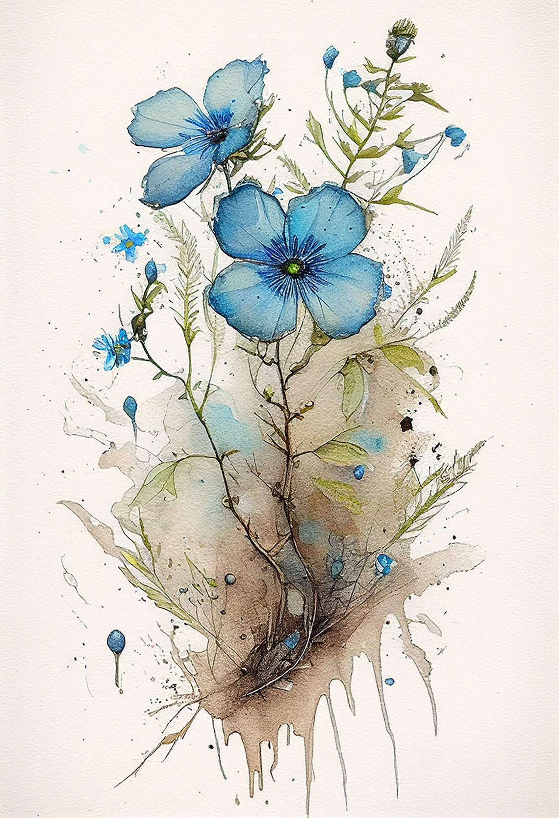 Printable | Delicate Baby Blue Eyes | Watercolor and Ink | Digital ...