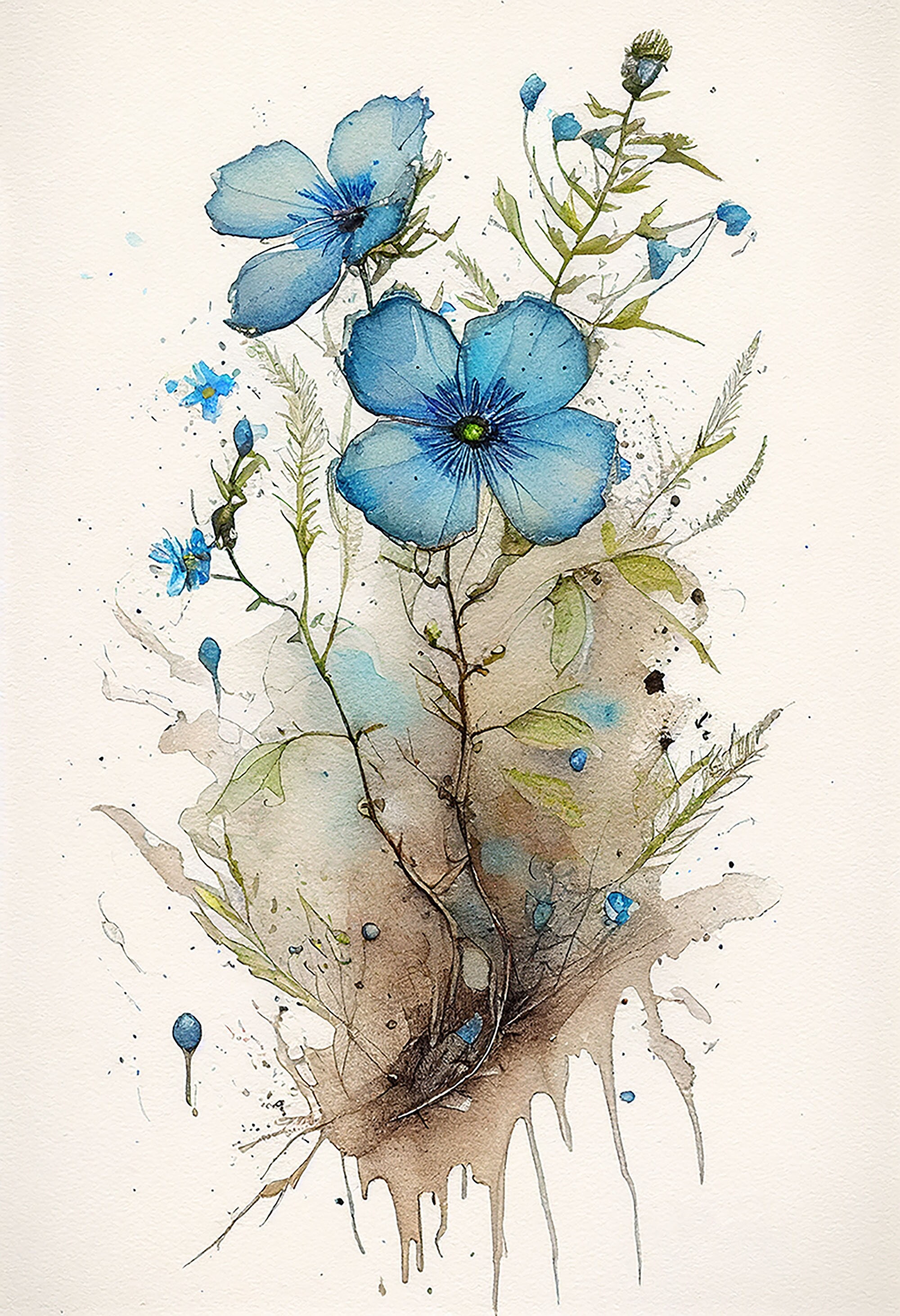 Printable | Delicate Baby Blue Eyes | Watercolor and Ink | Digital ...