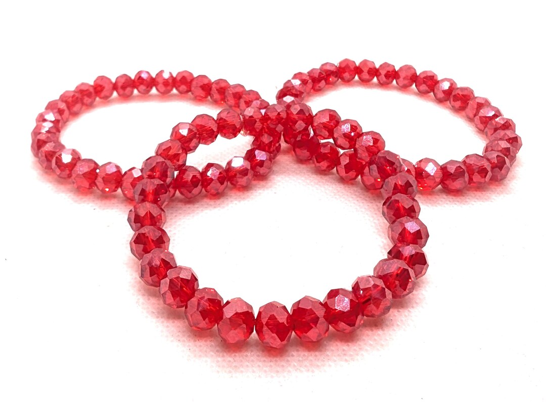 Dark Red Crystal Stretch Bracelet, Stackable Crystal Bracelet, Set of ...