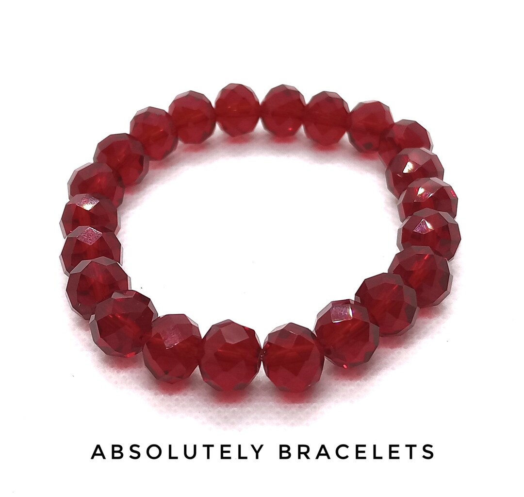 Dark Red Crystal Stretch Bracelet, Stackable Crystal Bracelet, Rondelle ...