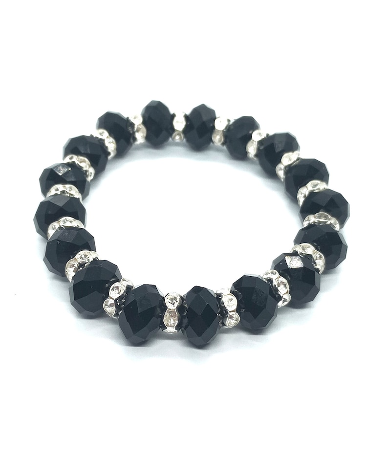 Handmade Black Crystal Rhinestone Stretch Bracelet - Etsy