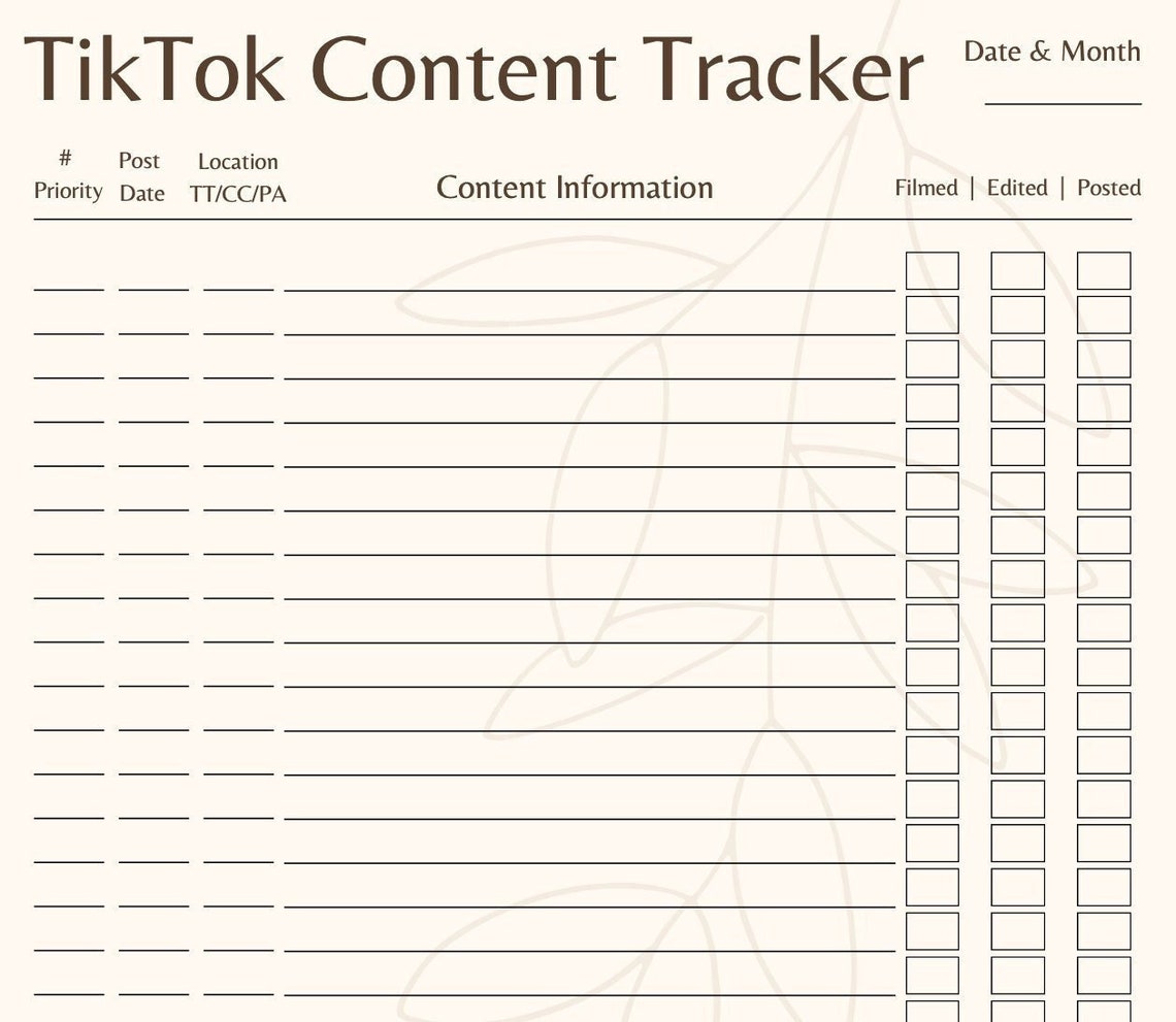 Tiktok Content Tracker Print Out Video Tracker Content Tracker Content ...