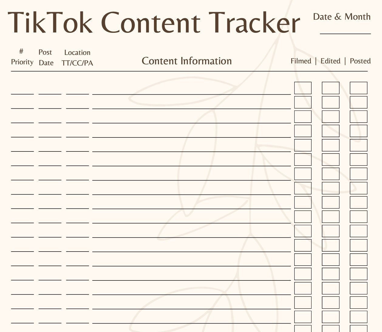 Tiktok Content Tracker Print Out | Video Tracker | Content Tracker ...