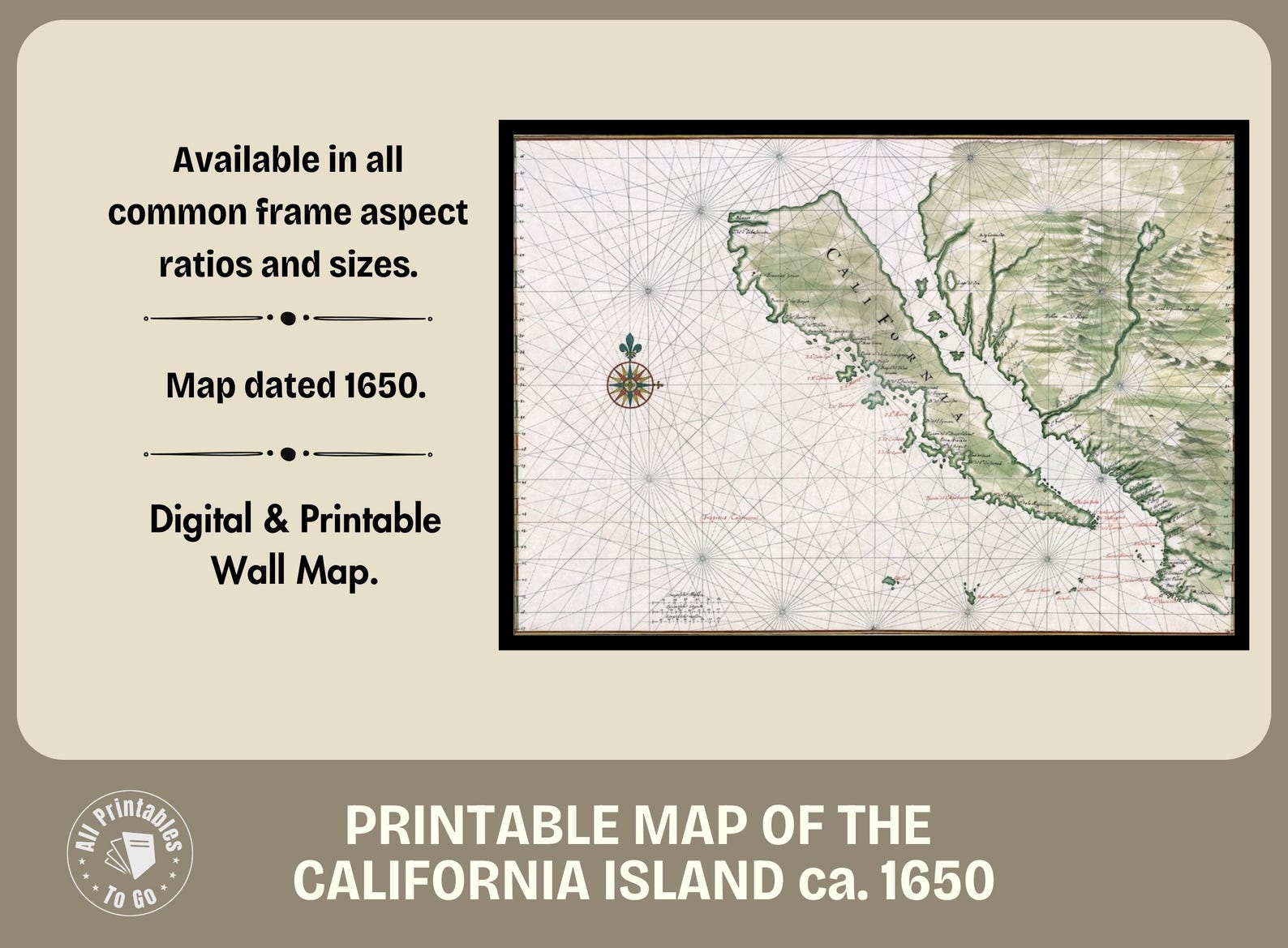 California Island Map Ca. 1650: Printable US History Wall Art (digital ...
