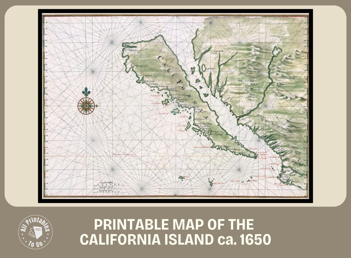 Map of California Island Ca. 1650 | Downloadable and Printable Wall Map | US History Maps ...