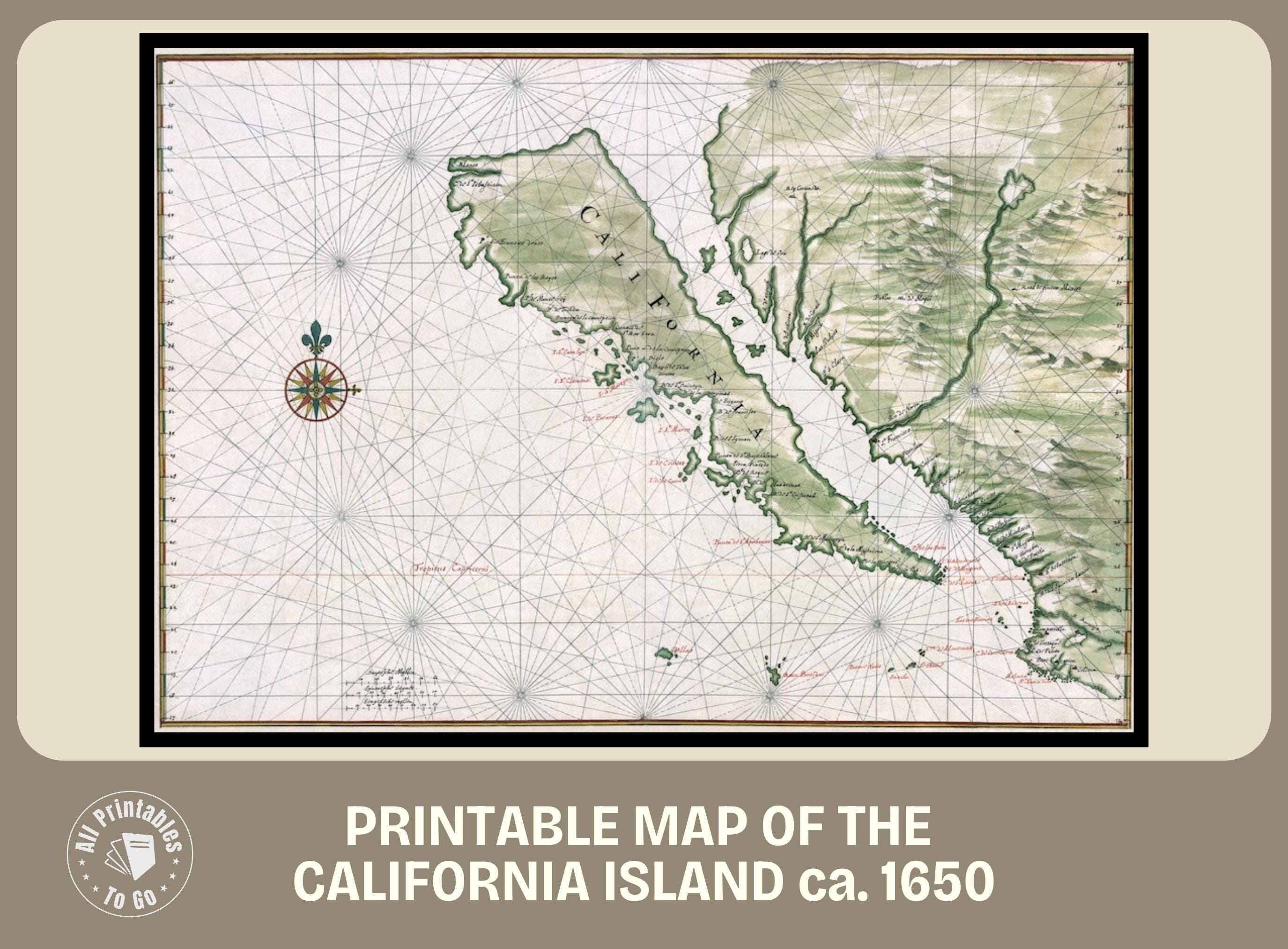 California Island Map Ca. 1650: Printable US History Wall Art (digital ...