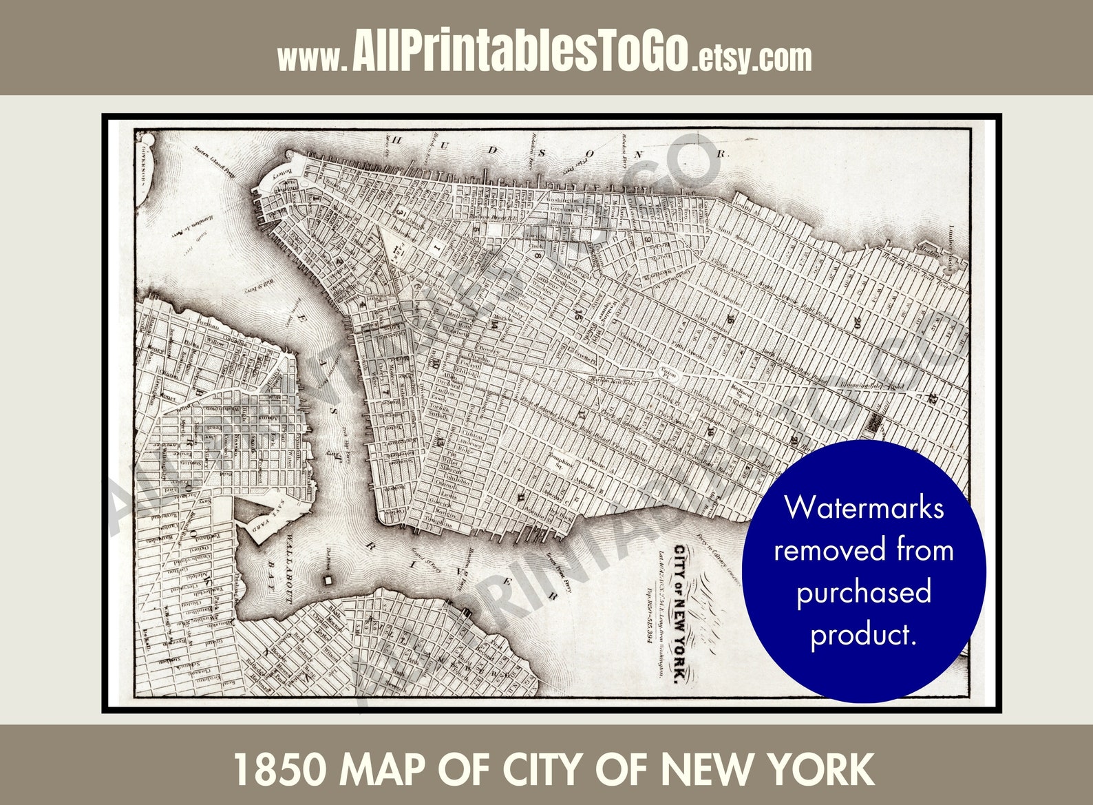 Map of New York City From 1850, Printable Historical Map of New York ...