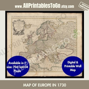 Printable Map of Europe Ca. 1730, Historical Map of Europe, Printable ...
