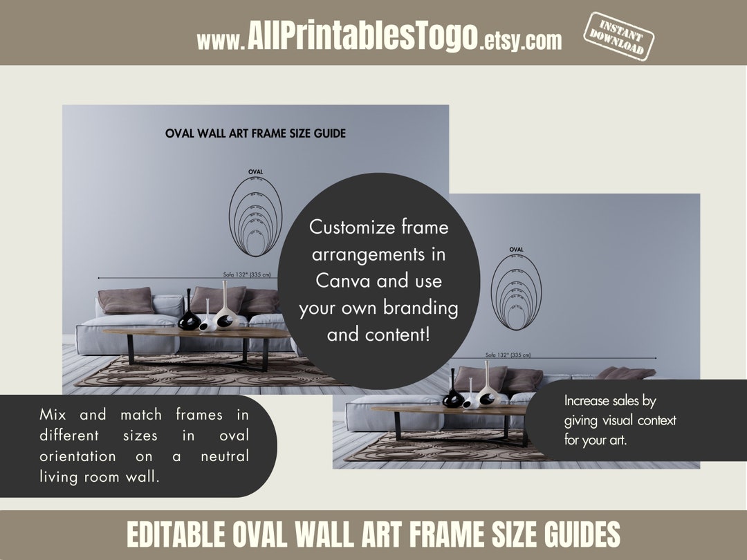 Editable Oval Frame Size Guide: Wall Art Mockup (canva) - Etsy