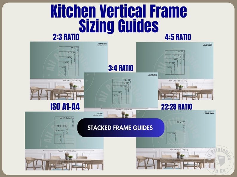 Kitchen Wall Art Frame Size Guide: Vertical Aspect Ratios (PDF) - Etsy