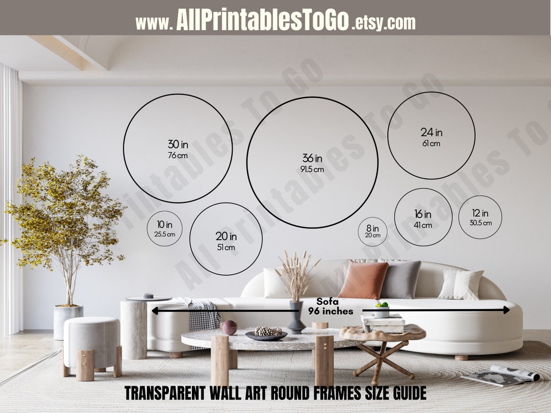 Round Wall Art Frame Size Guides in and Cm PNG, JPEG, and PDF ...