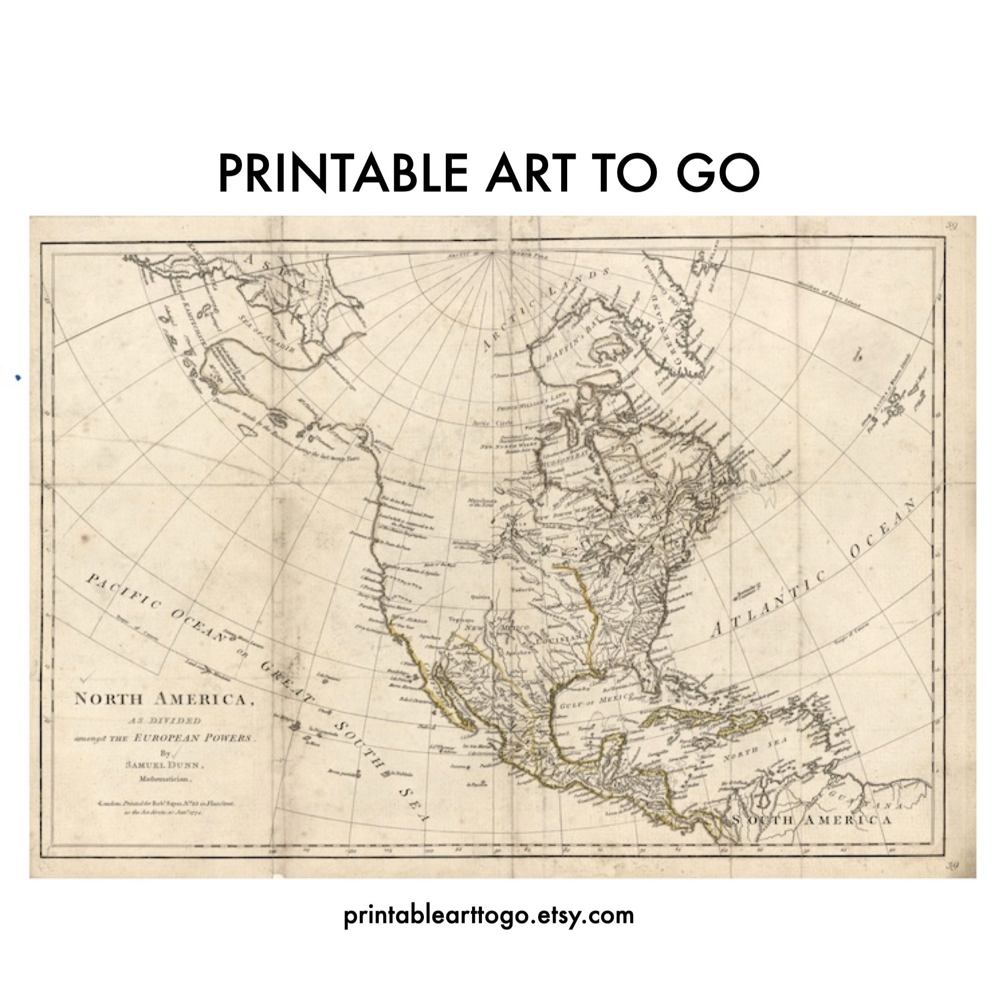 Printable 1774 Map of North America | Historical Wall Map | Instant ...