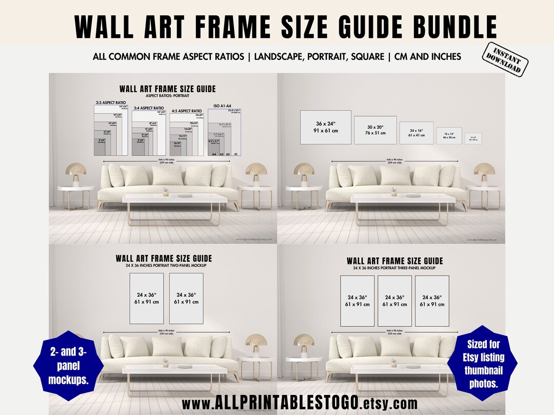 Frame Size Charts | 42 Frame Mockups | Horizontal, Vertical, Square ...