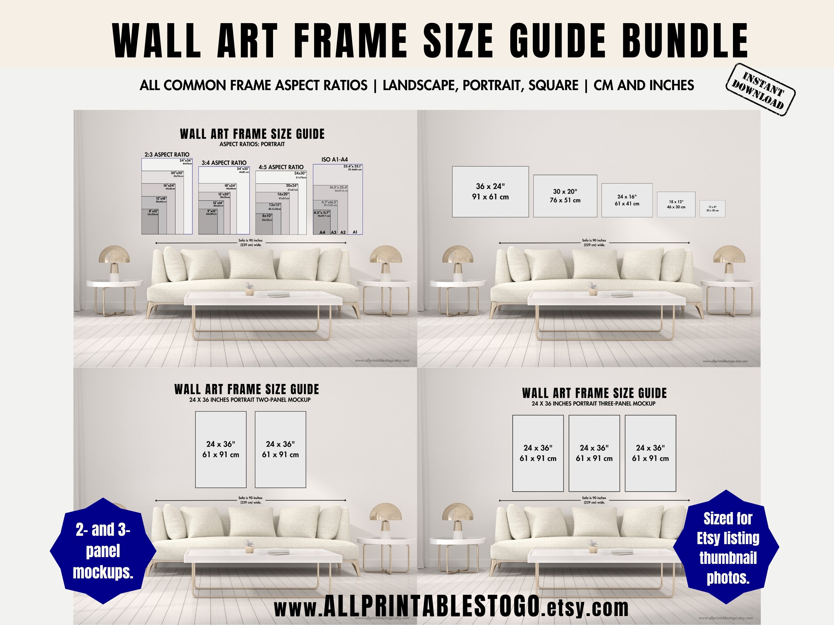 Frame Size Charts 42 Frame Mockups Horizontal, Vertical, Square Frames ...