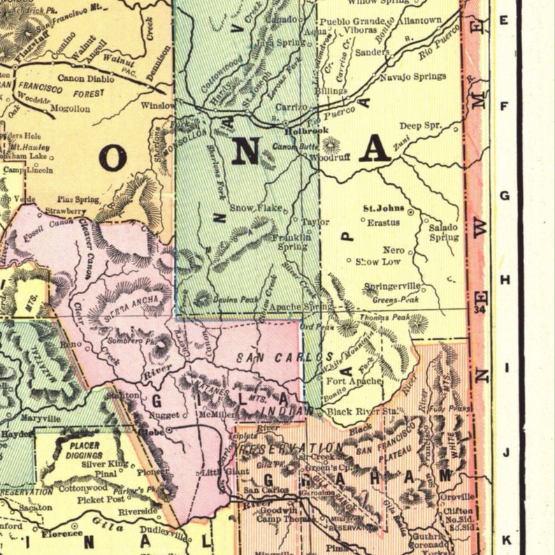 Printable 1898 Arizona Territory Map, Historical Wall Map Decor - Etsy