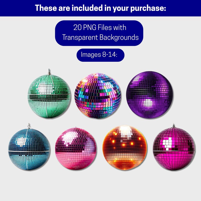 Retro Disco Ball Clip Art: PNG Bundle, Party Graphics (digital Download ...