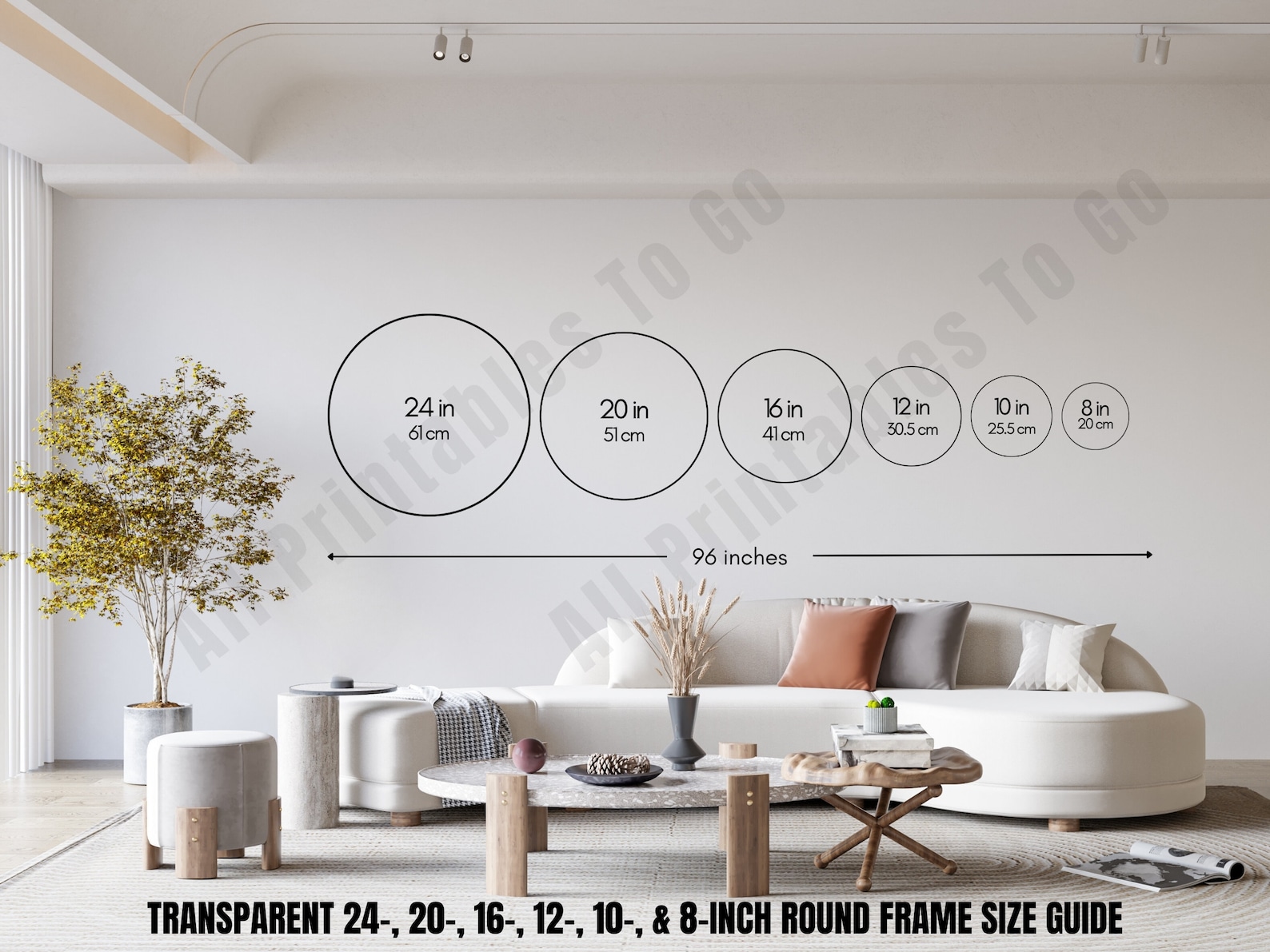 Round Wall Art Frame Size Guide: Transparent Mockups (PDF) - Etsy