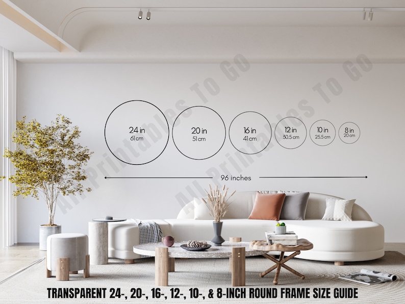 Round Wall Art Frame Size Guide: Transparent Mockups (PDF) - Etsy