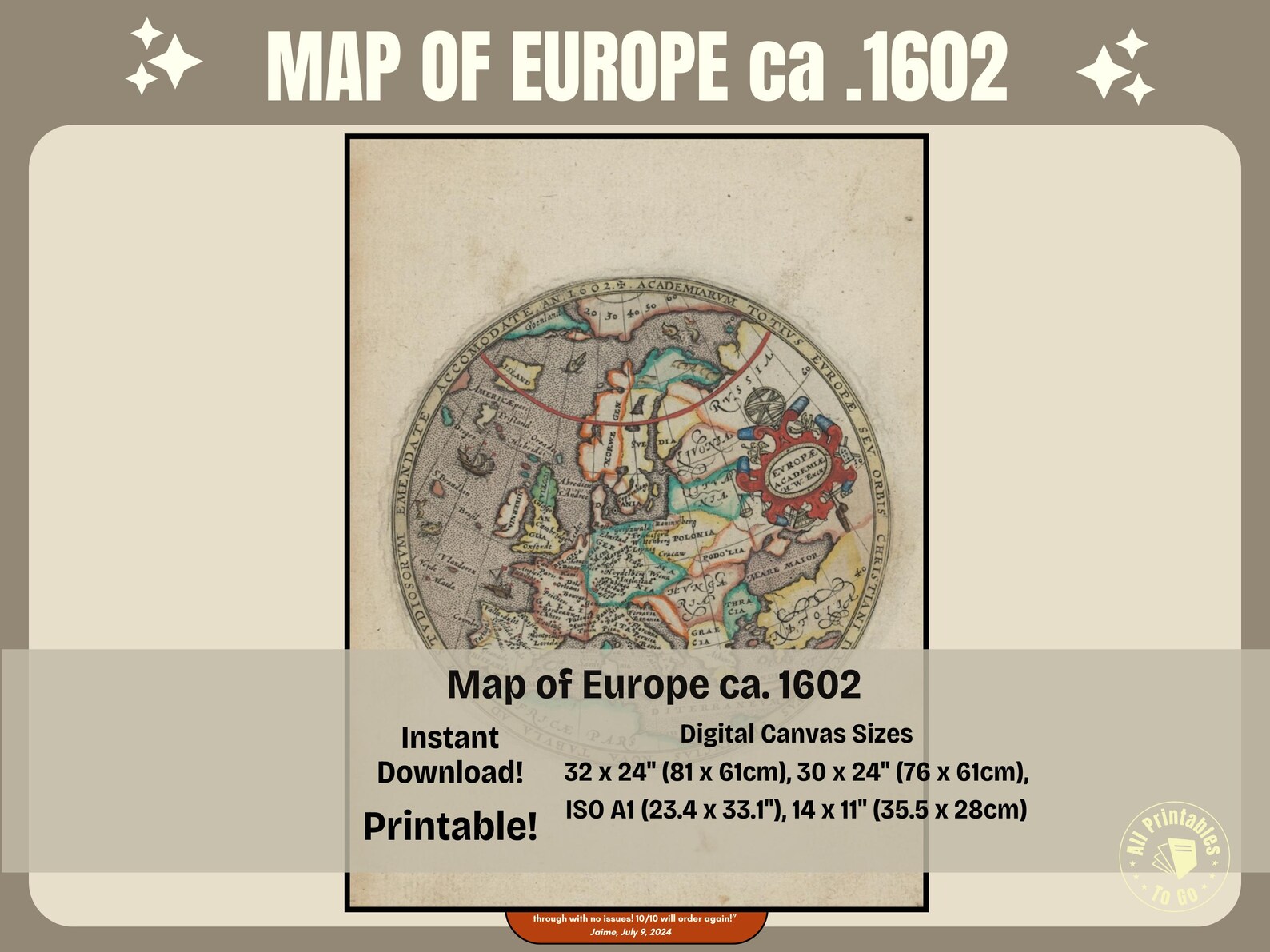 Map of Europe Ca. 1602, Old Historical Europe Map, History Class Map ...