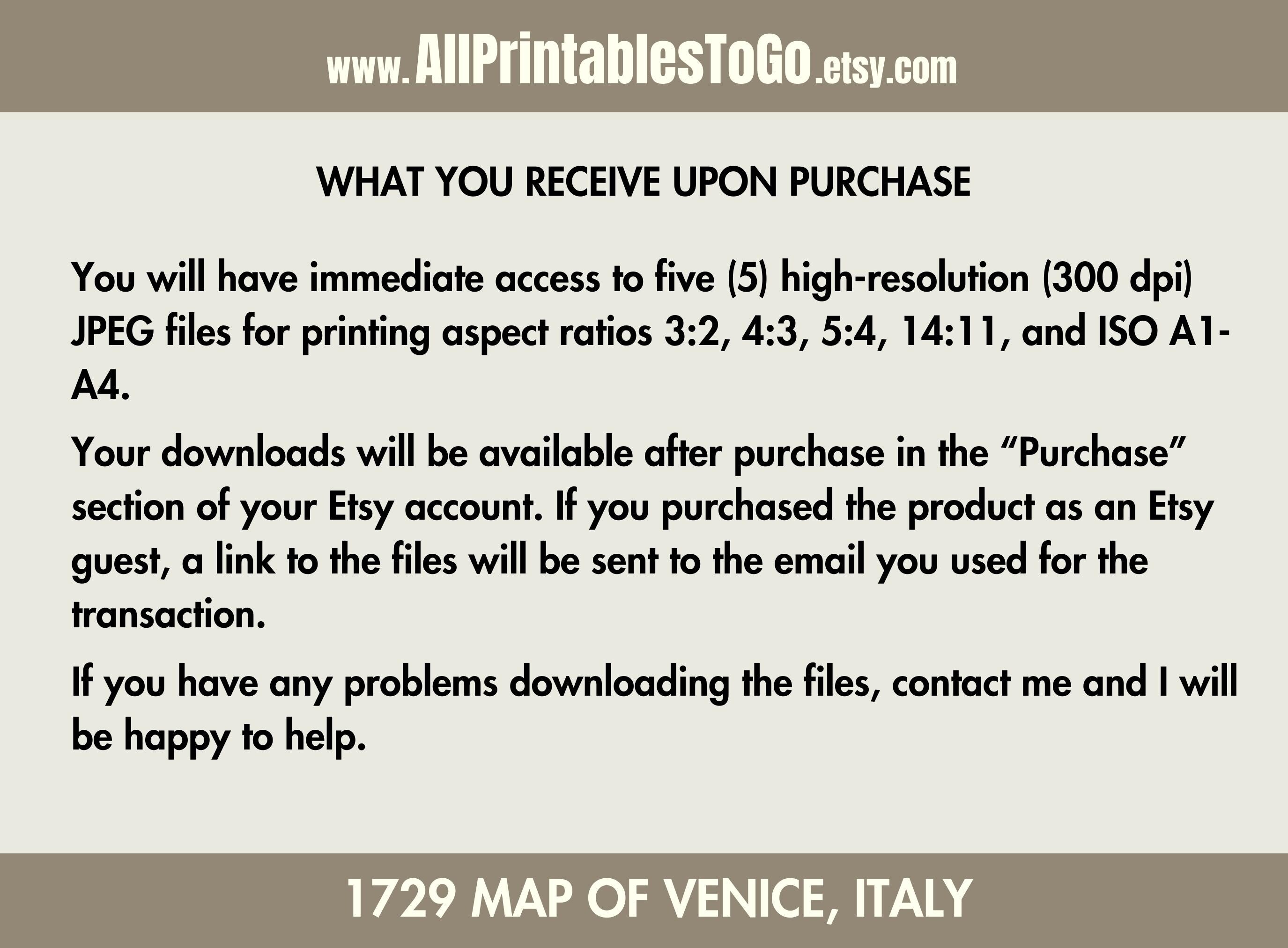 Printable 1729 Map of Venice, Italy, From 1729 Vintage Venice Map ...