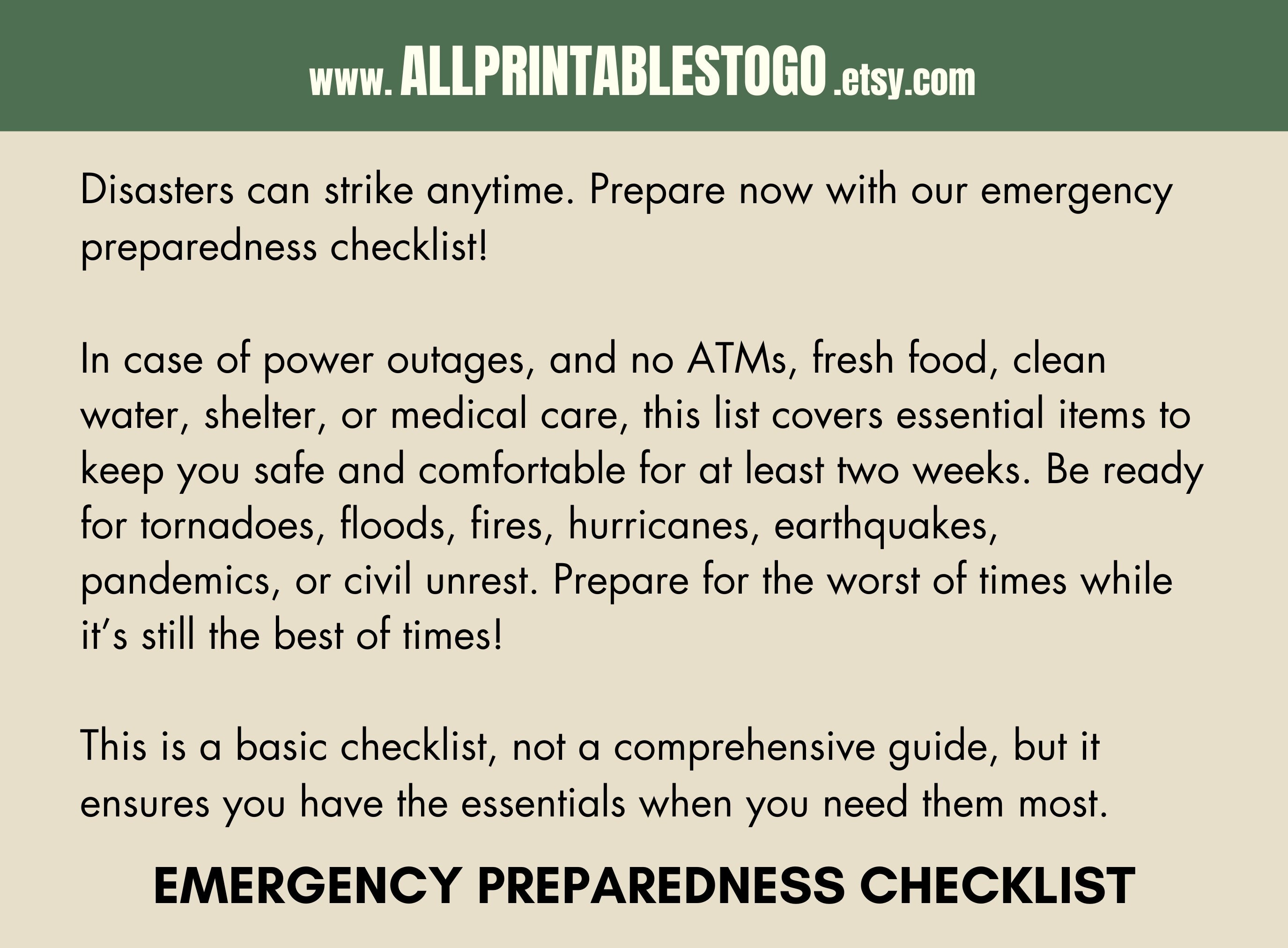 Emergency Preparedness Checklist PDF | Disaster Preparation Guide ...