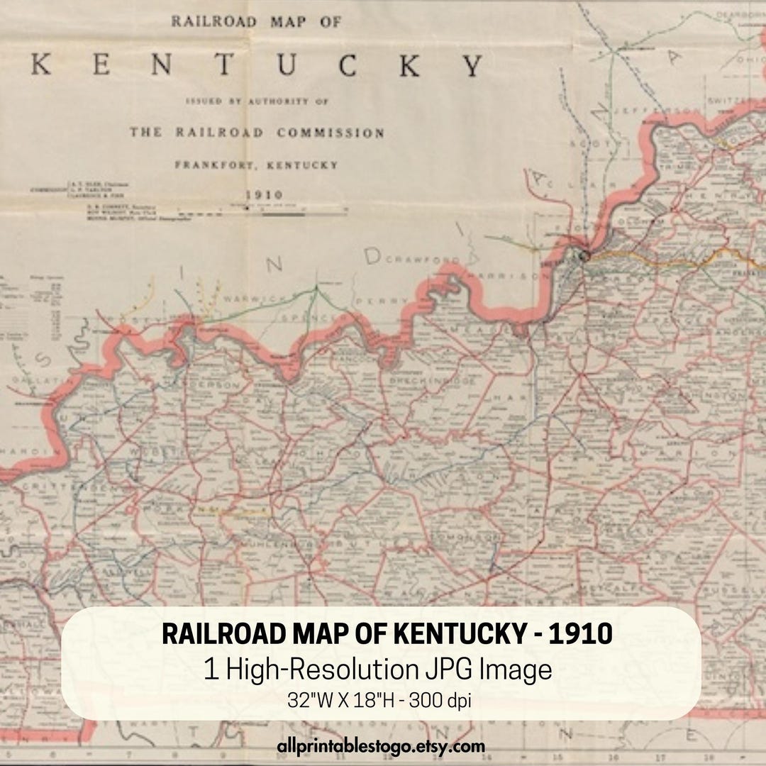 1910 Kentucky Railroad Map: Vintage State History (digital Download) - Etsy