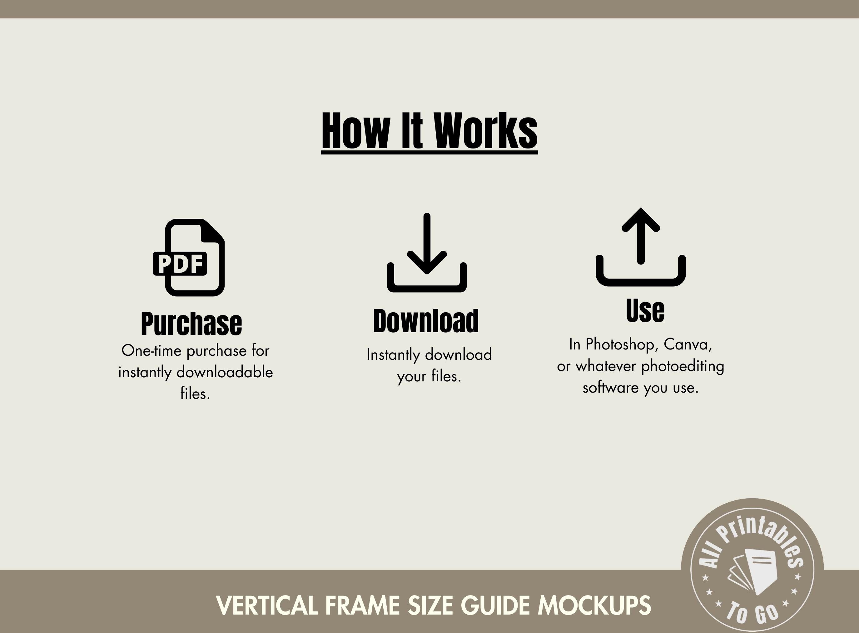 Vertical Frame Size Guide Mockups: Living Room Display (PDF, PNG, JPEG ...