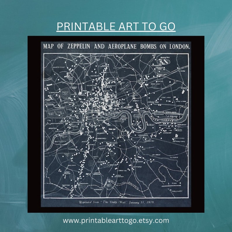 World War I Map | Zeppelin and Aeroplane Bombs on London 1919 ...