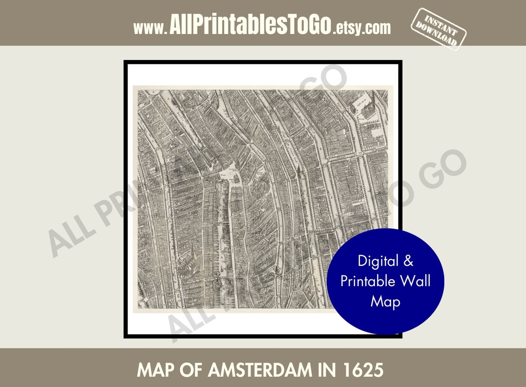 Printable Map of Amsterdam From 1625, Antique Maps of Amsterdam, Dutch ...