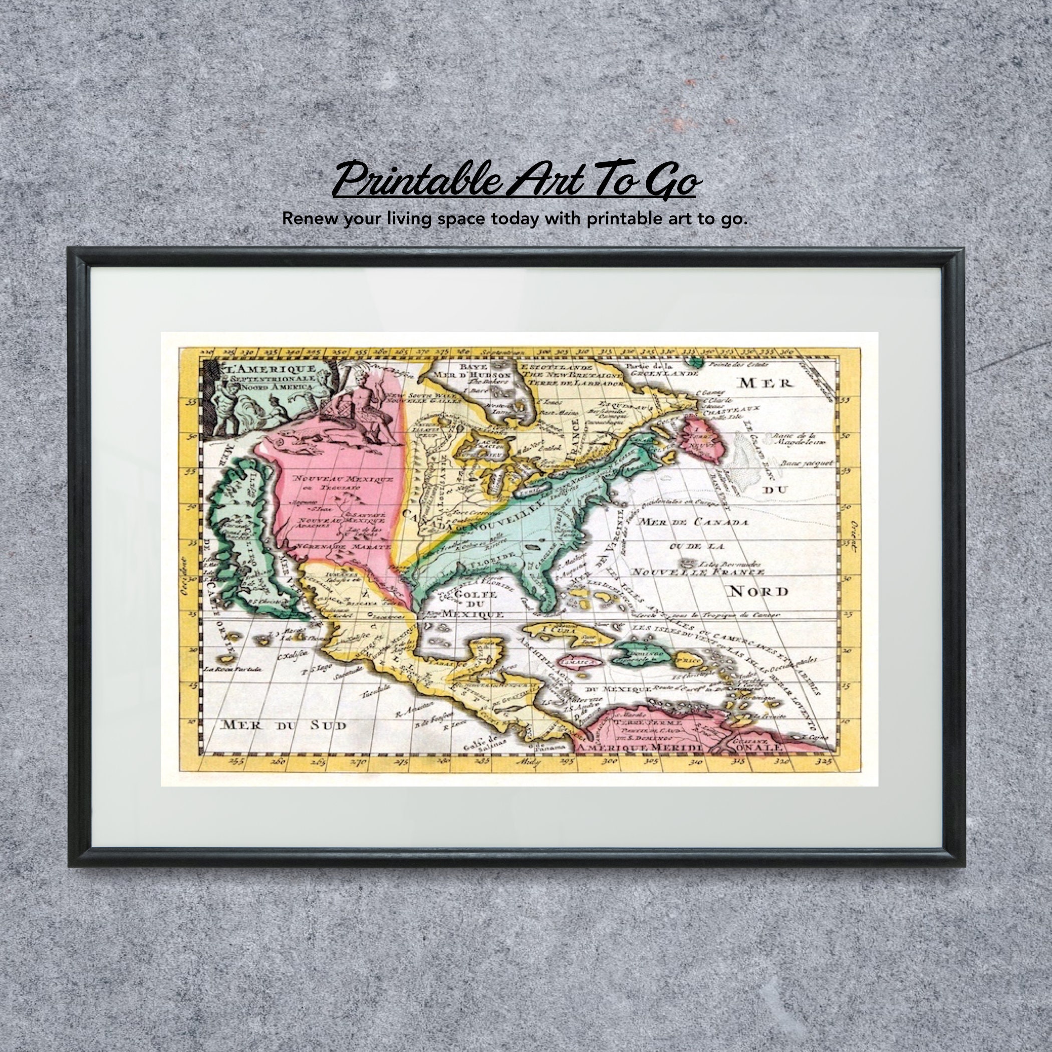 Printable 1735 Map of North America Colorful Old Maps Downloadable ...