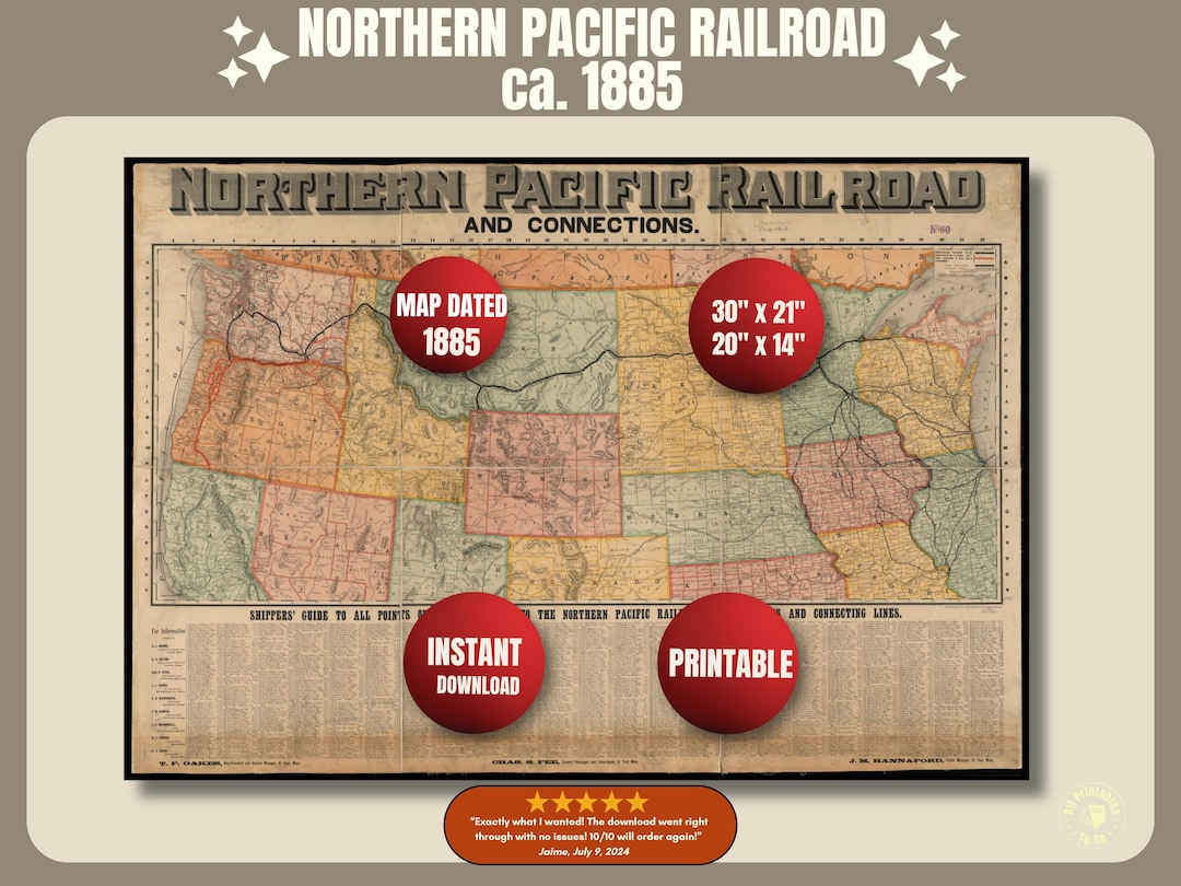 Printable Northern Pacific Railroad and Connections Map Ca. 1885, Old ...