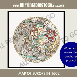 Printable Map of Europe From 1602, Antique Maps of Europe, European ...