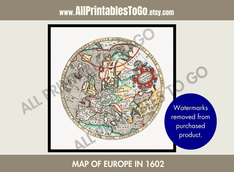 Printable Map of Europe From 1602, Antique Maps of Europe, European ...