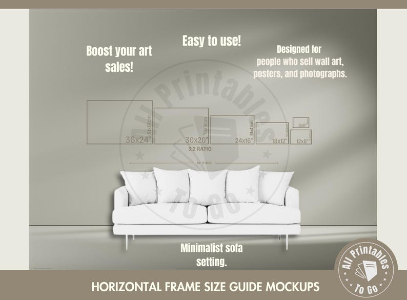 Horizontal Frame Size Mockups: Landscape Art Guide (PDF, PNG, JPEG) - Etsy