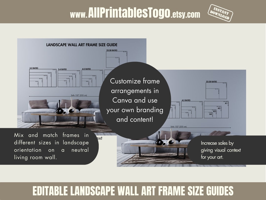 Editable Horizontal Wall Art Size Guides, Frame Size Guides, Print Size ...