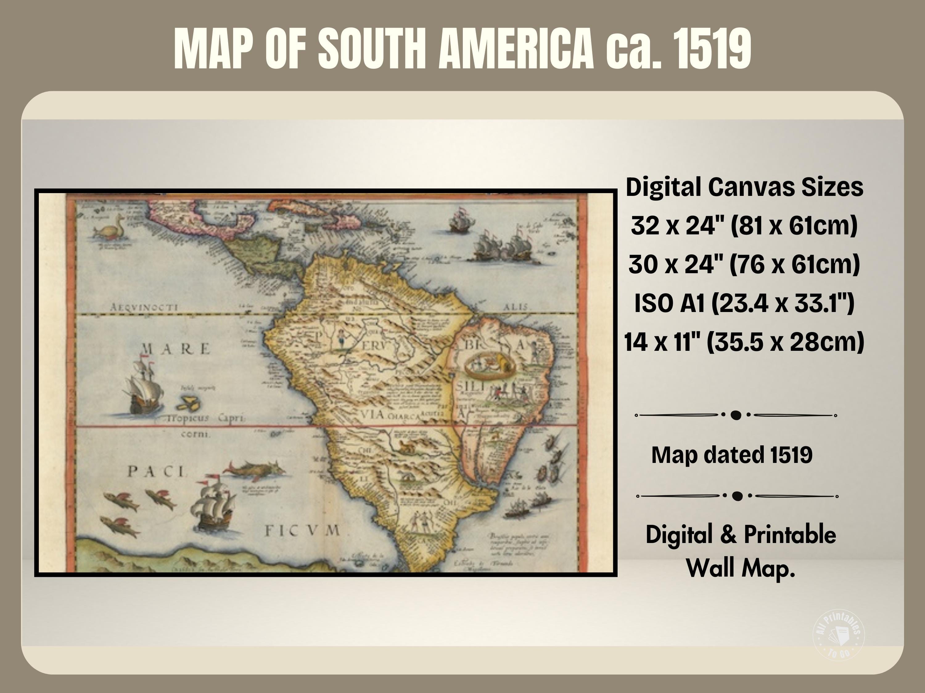 1519 South America Map: Antique World Atlas Print (digital Download) - Etsy