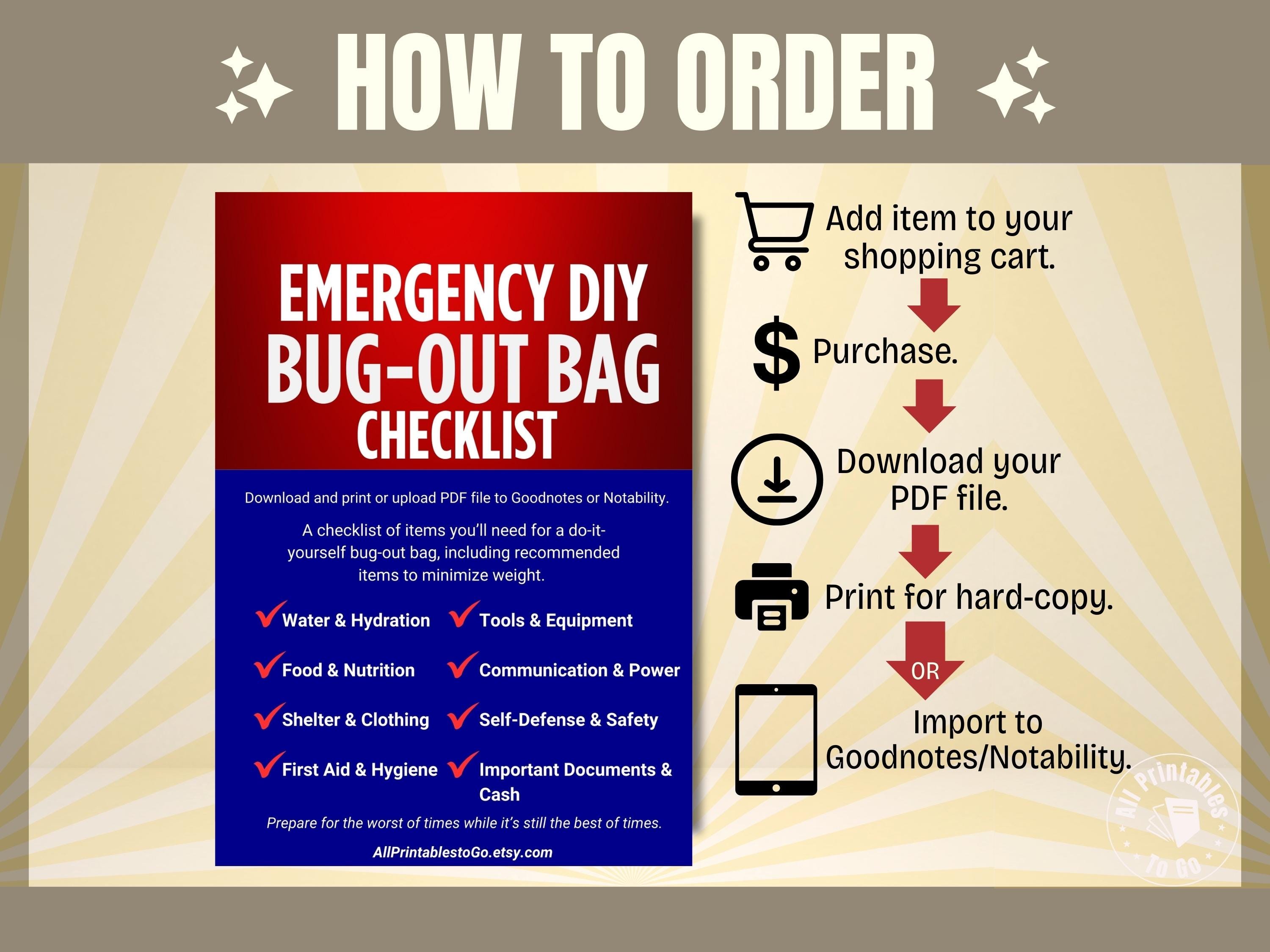 Emergency Bug Out Bag Checklist: DIY Survival Kit (PDF) - Etsy