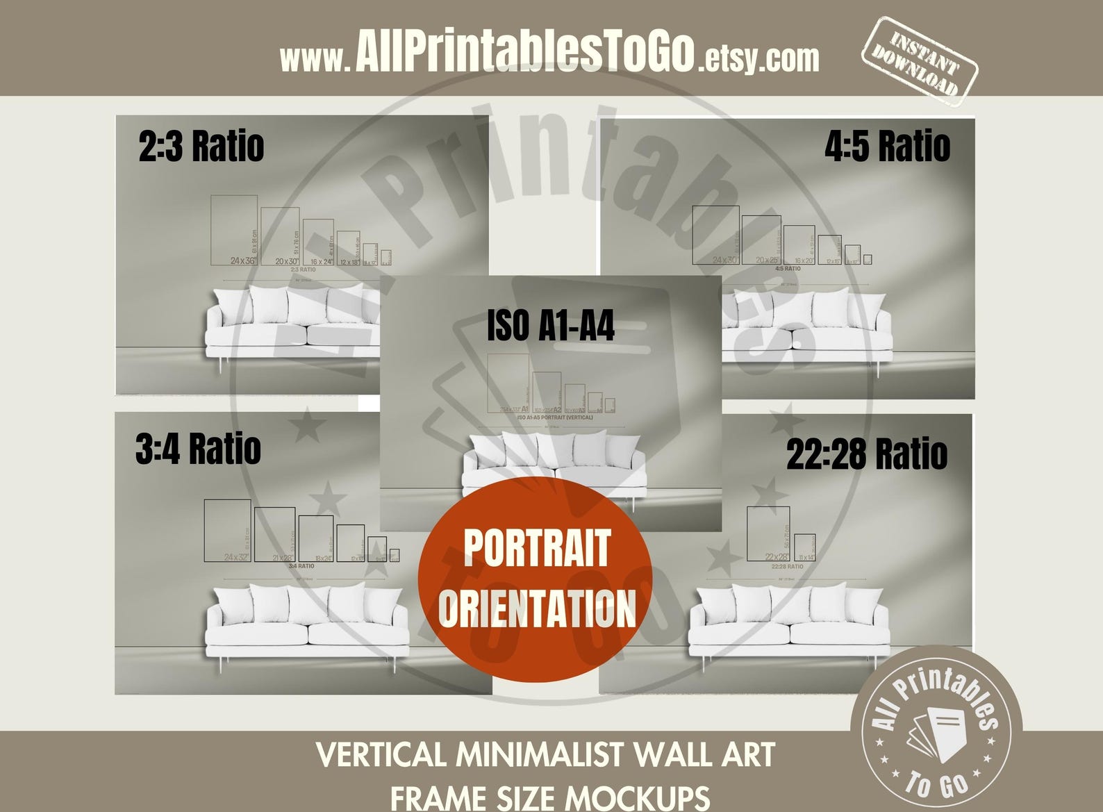 Vertical Frame Size Mockups: Portrait Canvas Ratios (PDF, PNG, JPEG) - Etsy