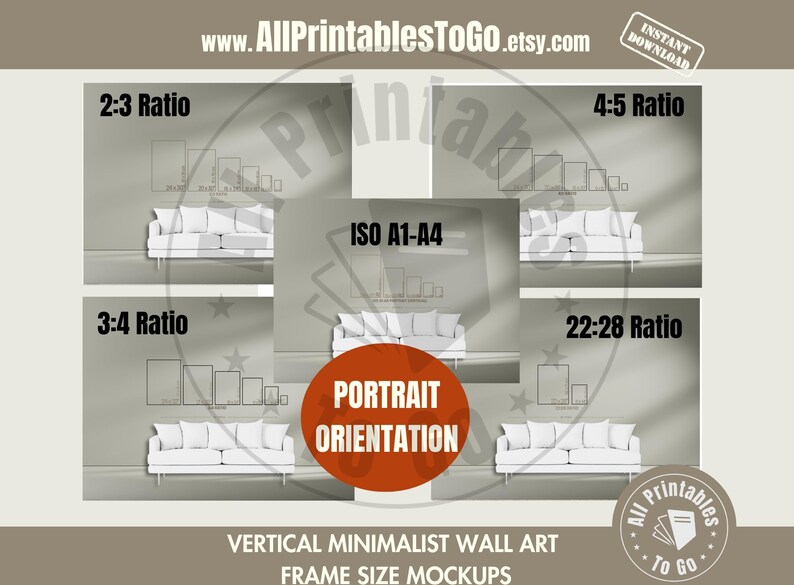 Vertical Frame Size Mockups: Portrait Canvas Ratios (PDF, PNG, JPEG) - Etsy