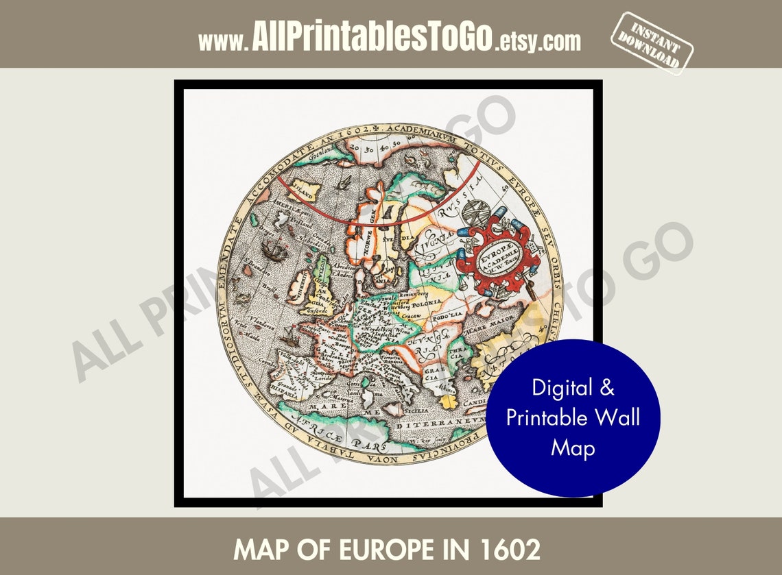 Printable Map of Europe From 1602, Antique Maps of Europe, European ...