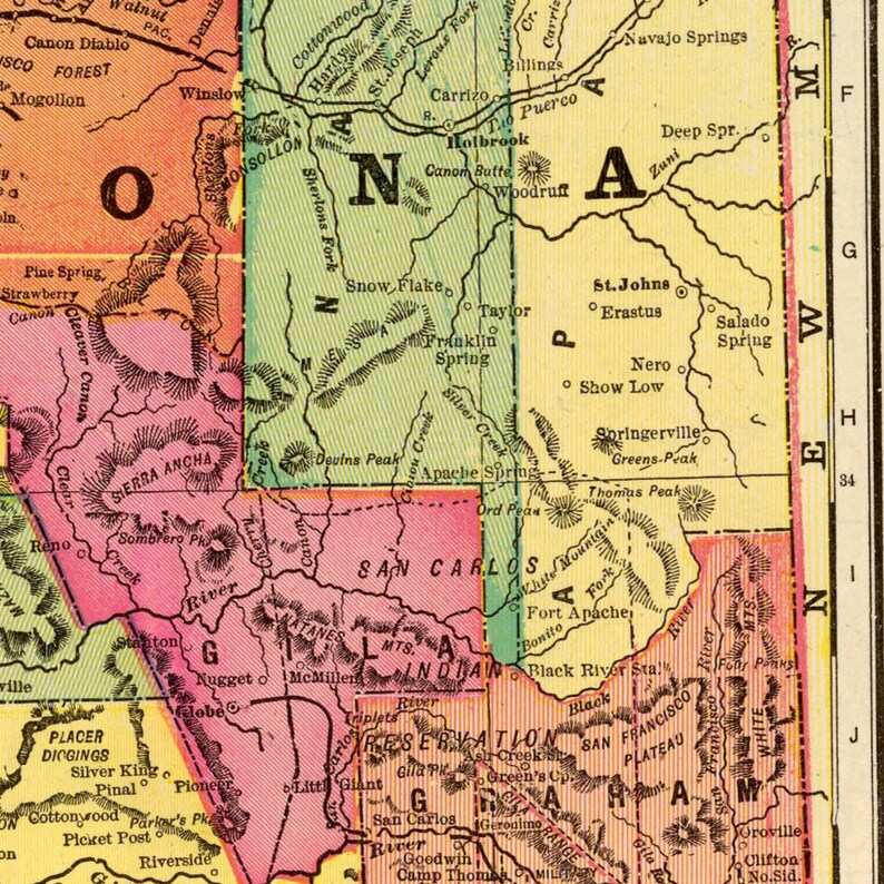 Arizona Territory Map Ca. 1909, Historical Wall Map Decor, Printable ...