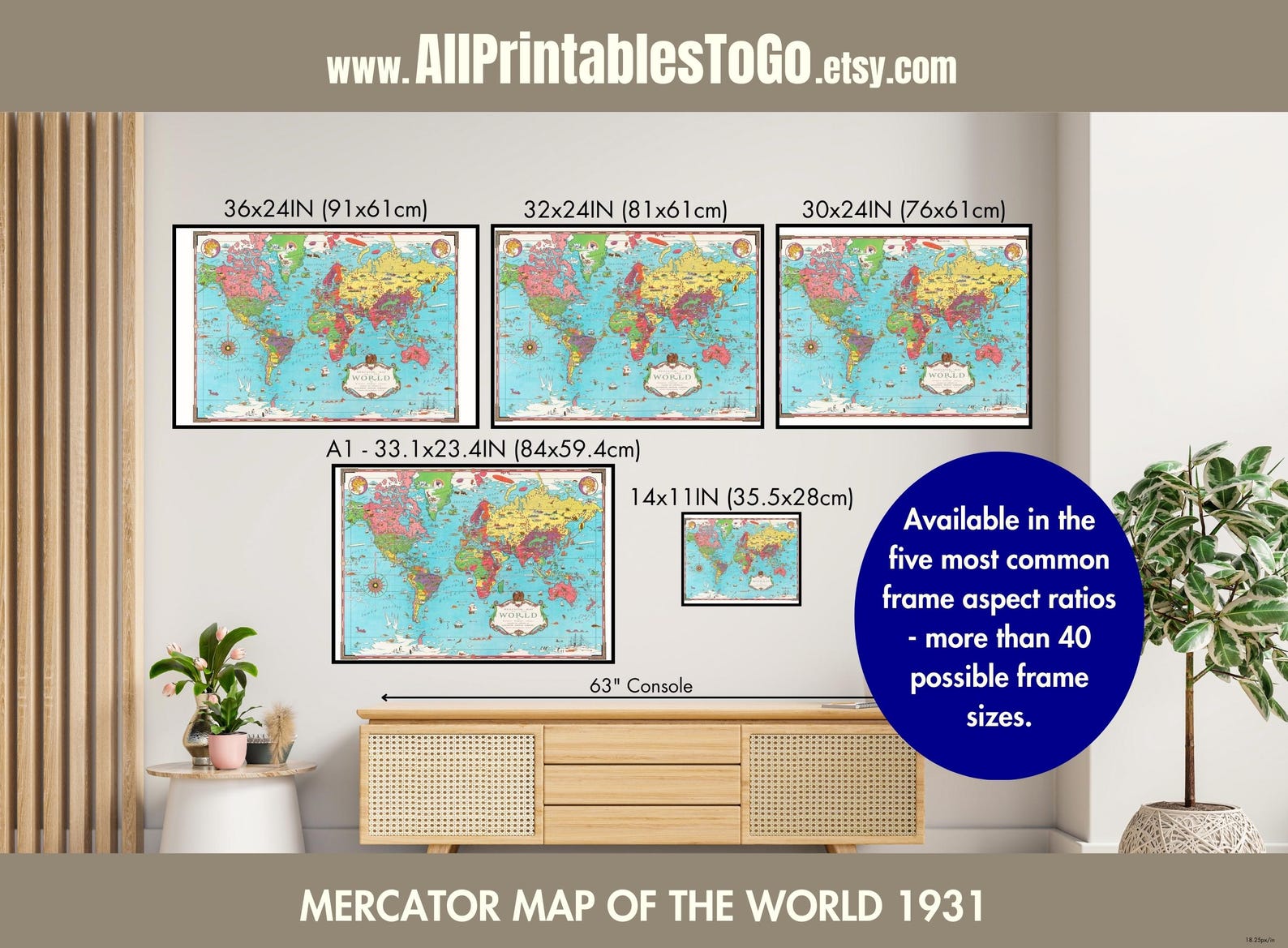 Printable Mercator Map of the World Ca. 1931 Downloadable Wall Map Wall ...