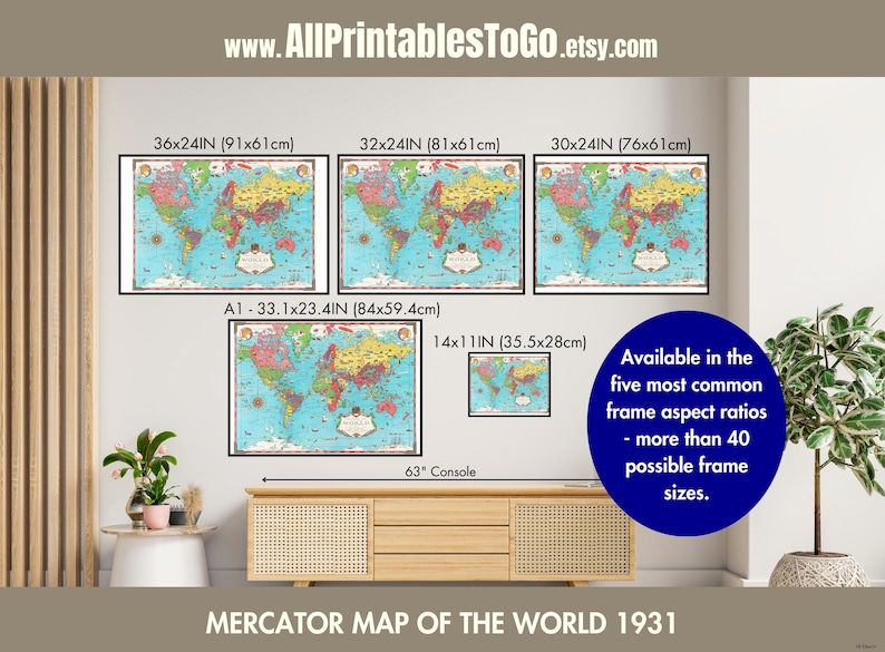 Printable Mercator Map of the World Ca. 1931 Downloadable Wall Map Wall ...