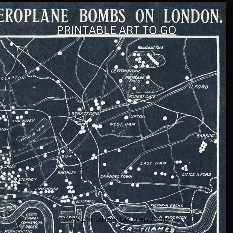WWI London Map Print: Zeppelin & Aeroplane Bombs, 1919 (digital ...
