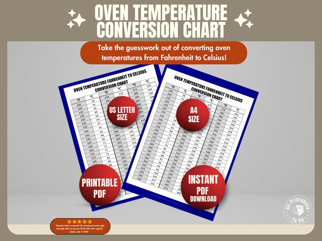 Printable Oven Temperature Conversion Chart, Celsius to Fahrenheit ...